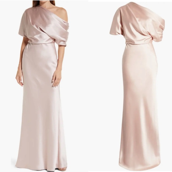 Amsale | Dresses | Amsale Pryce Offshoulder Satin Column Gown Rose ...
